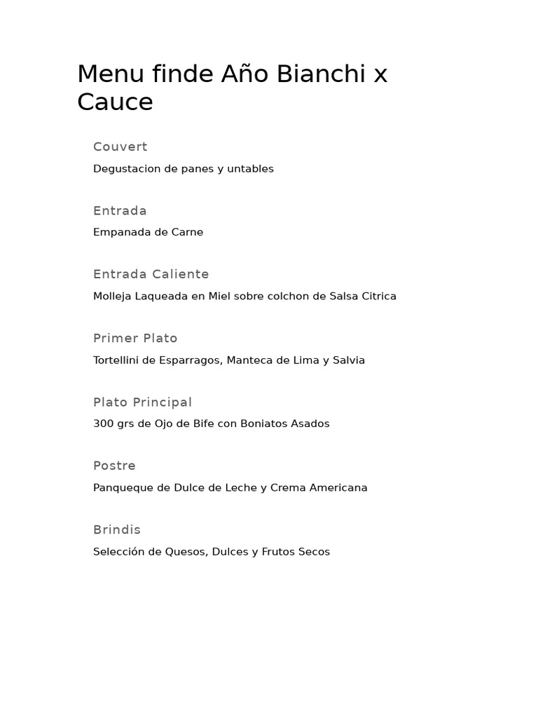 Menu Bianchi | PDF