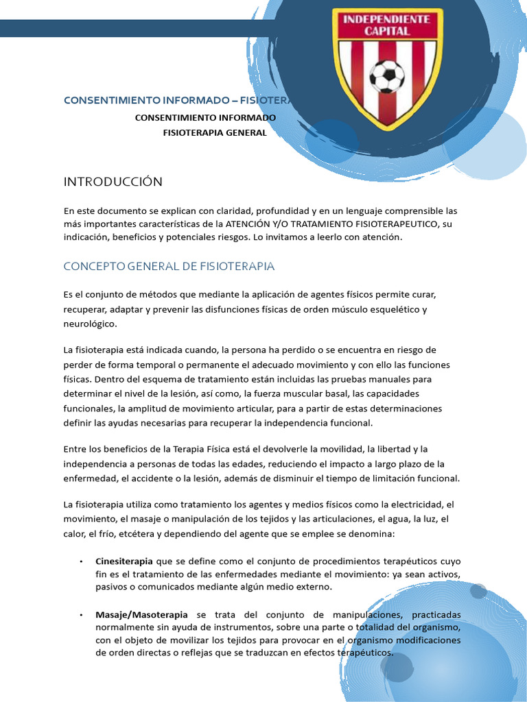 Consentimiento Informado en Fisioterapia | PDF | Terapia física ...