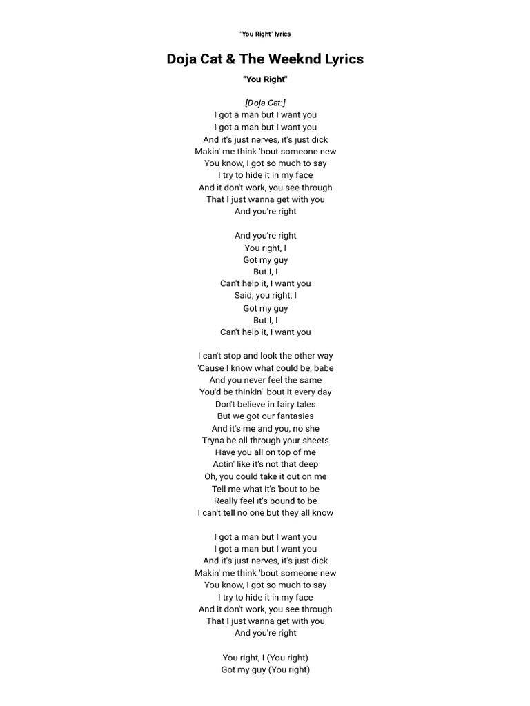 Doja Cat & the Weeknd - You Right Lyrics _ AZLyrics.com | PDF