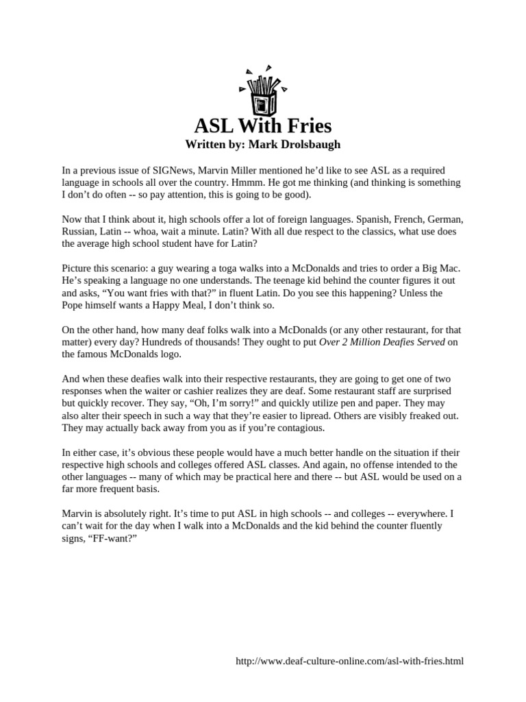 ASL With Fries | PDF