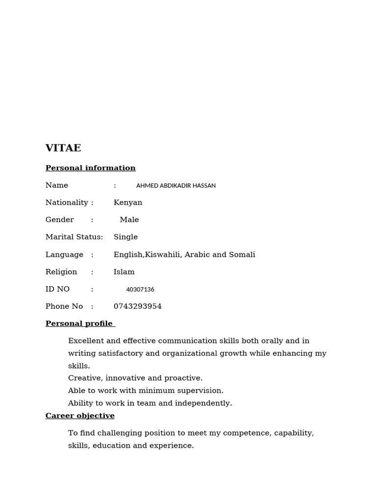Ahmed Abdikadir Hassan CV | PDF | Kenya