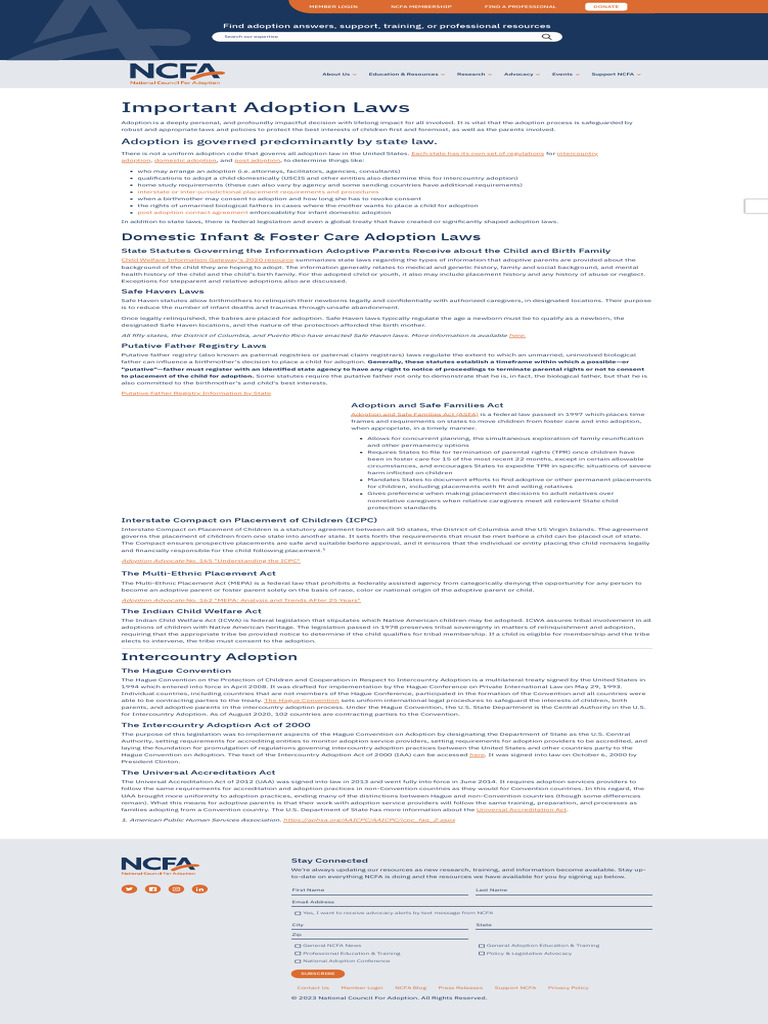 Important Adoption Laws - National Council For Adoption | PDF ...