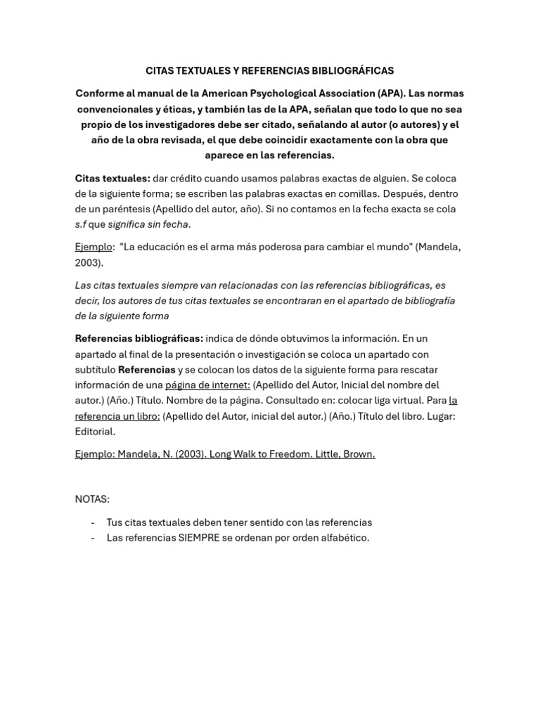 Normas APA para Citas y Referencias. | PDF