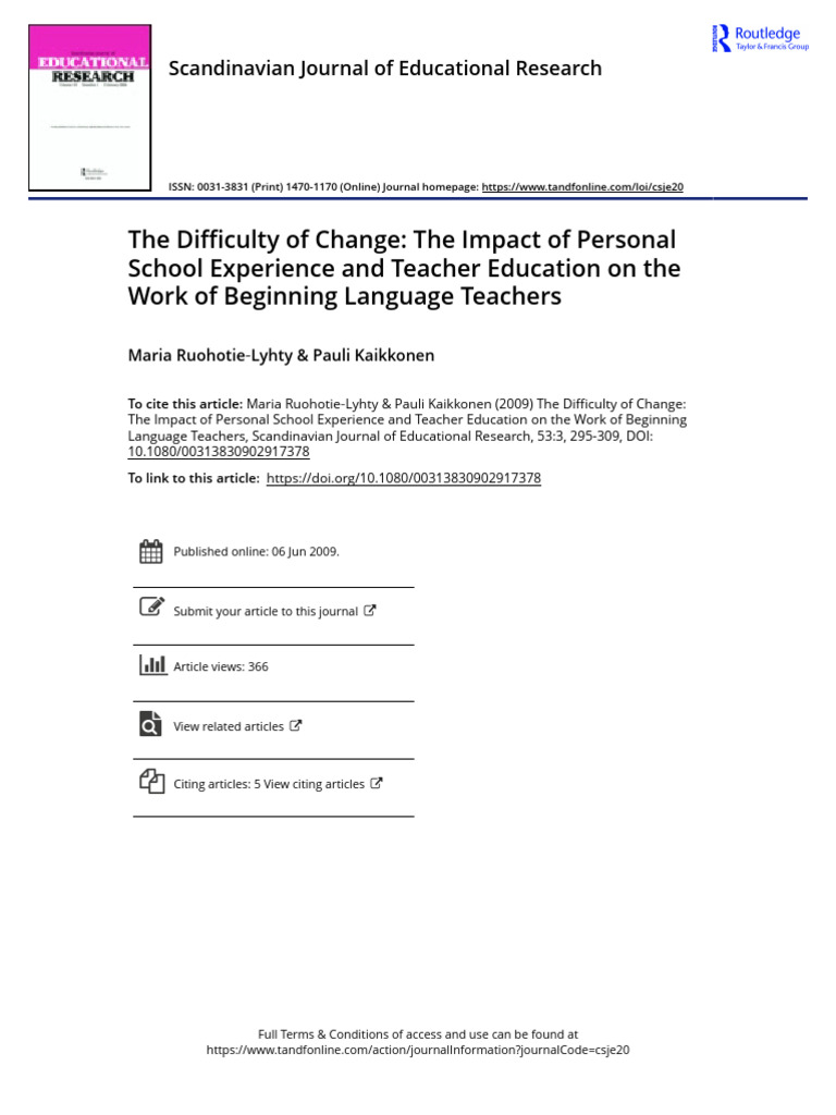The Difficulty of Change The Impact of Personal School Experience and ...