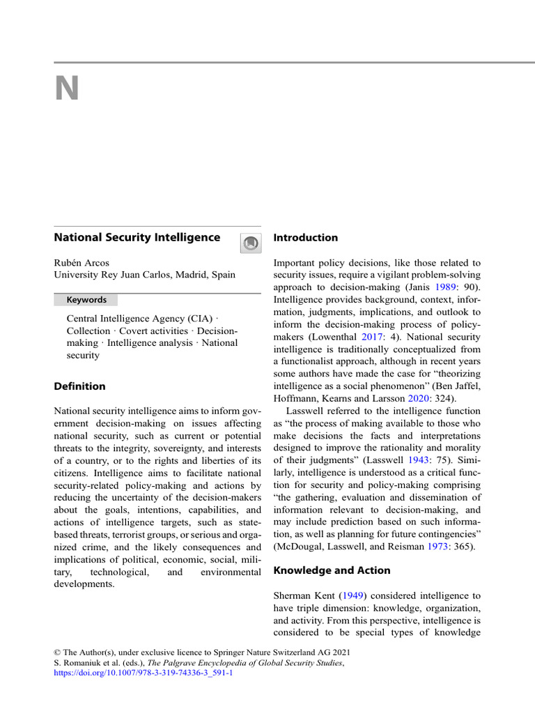 National Security Intelligence: Keywords | PDF | Intelligence Analysis | Decision Making