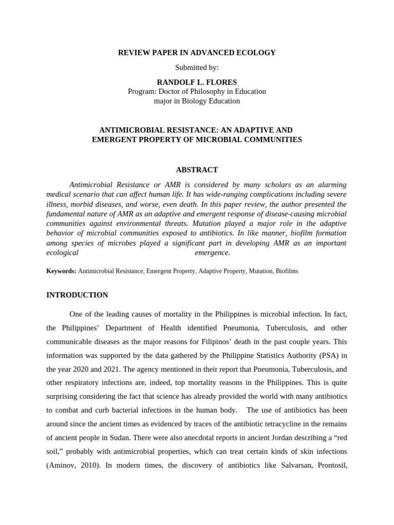 Review Paper in Advanced Ecology | PDF | Antimicrobial Resistance | Biofilm