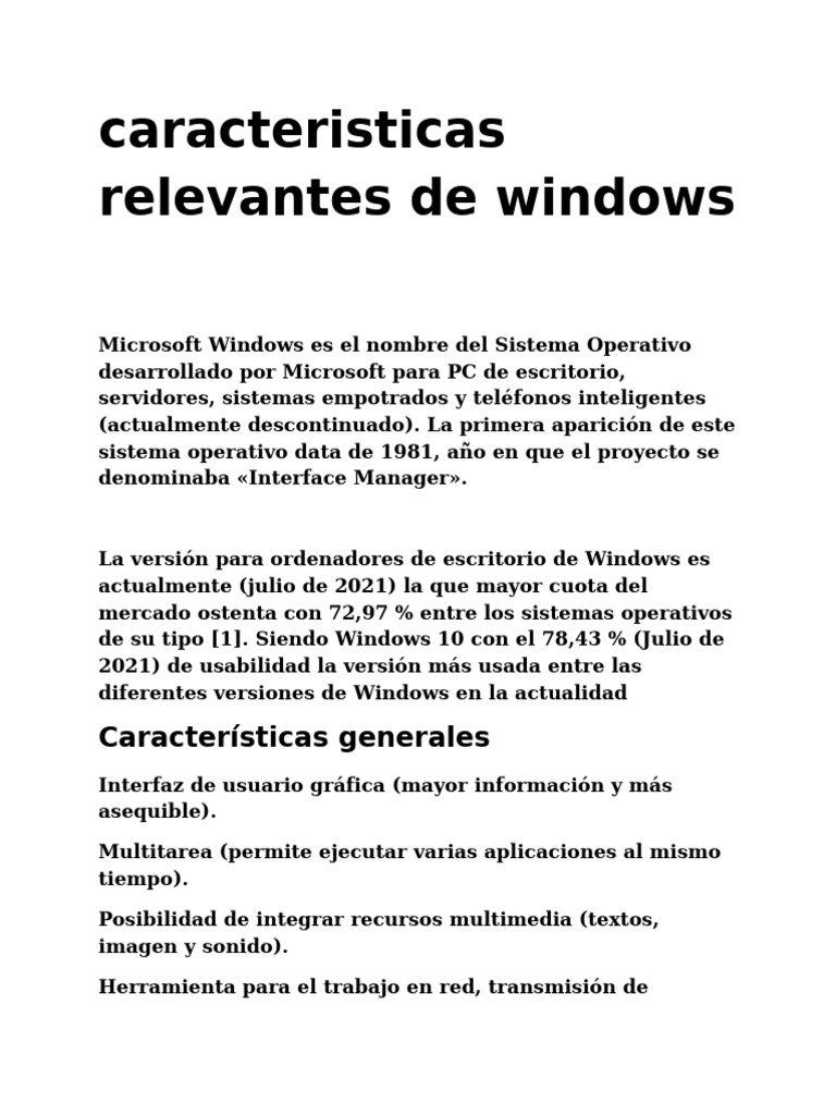 Caracteristicas - Windows | PDF | Microsoft Windows | Ventana (informática)
