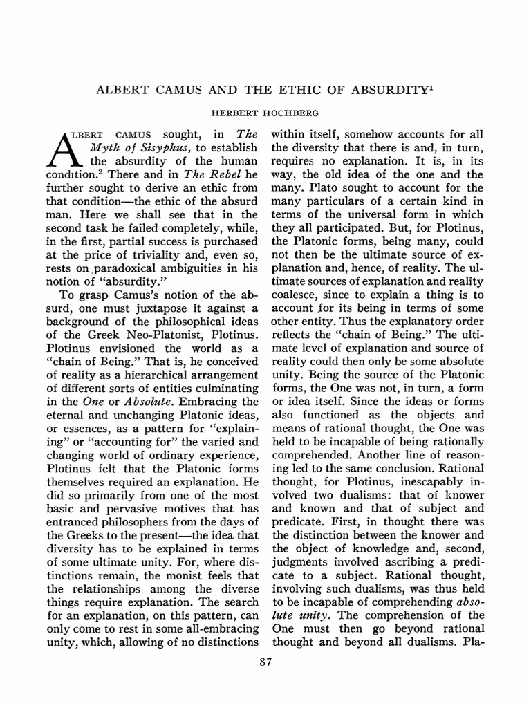 Albert Camus and The Ethic of Absurdity' | PDF | Albert Camus ...