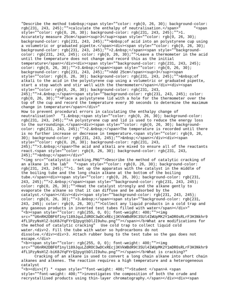 A Level Chemistry - Practicals - Year 1 | PDF | Thin Layer ...