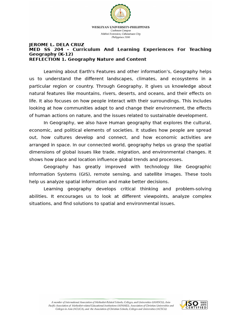 Reflection 1. Geography Nature and Content | PDF