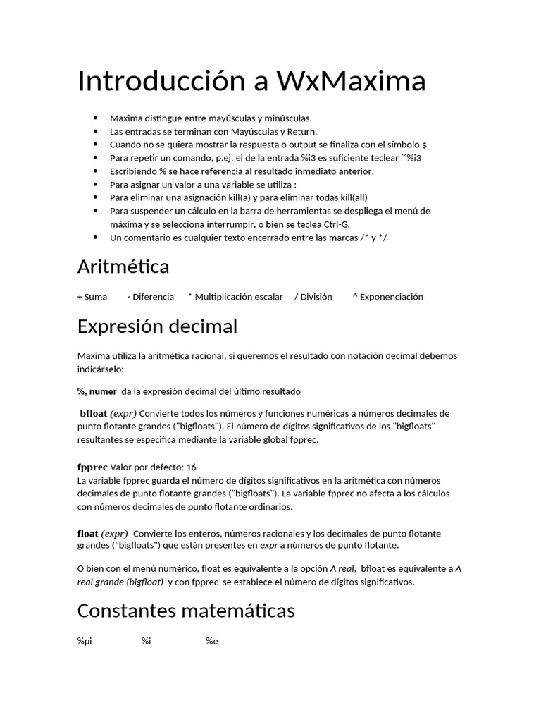 Guía Básica de WxMaxima | PDF | Decimal | Aritmética