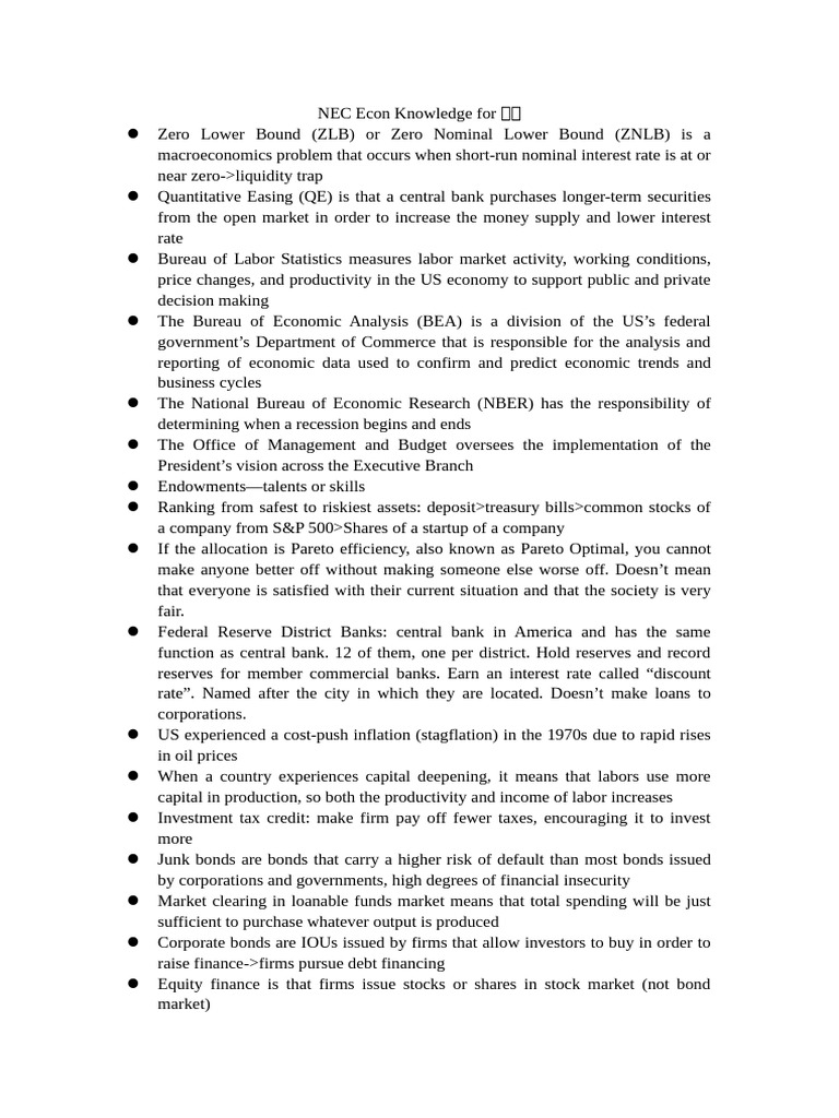 NEC AS econ knowledge for积累 | PDF | Bonds (Finance) | Economic Growth