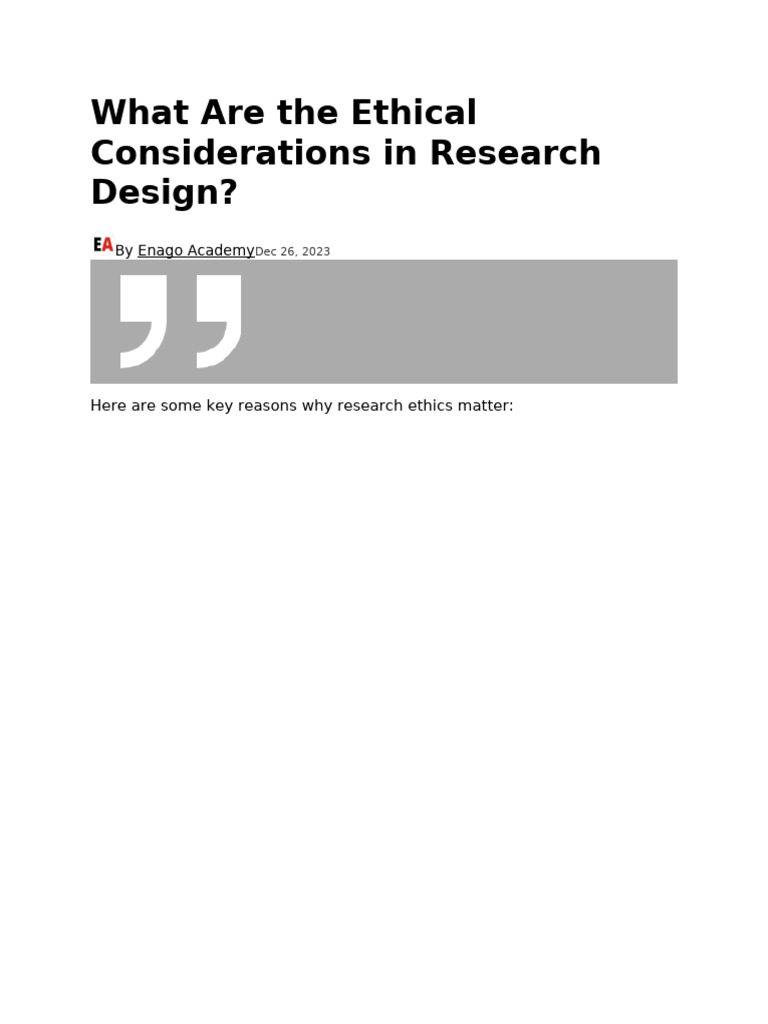 What Are The Ethical Considerations in Research Design | PDF ...
