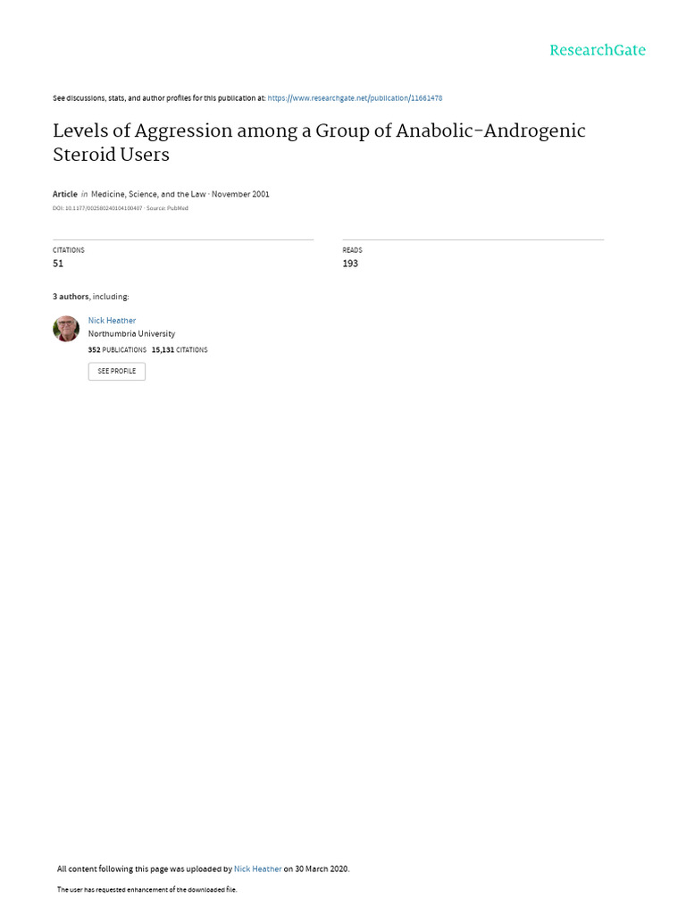 Levels of Aggression Among A Group of Anabolic-Androgenic Steroid Users ...