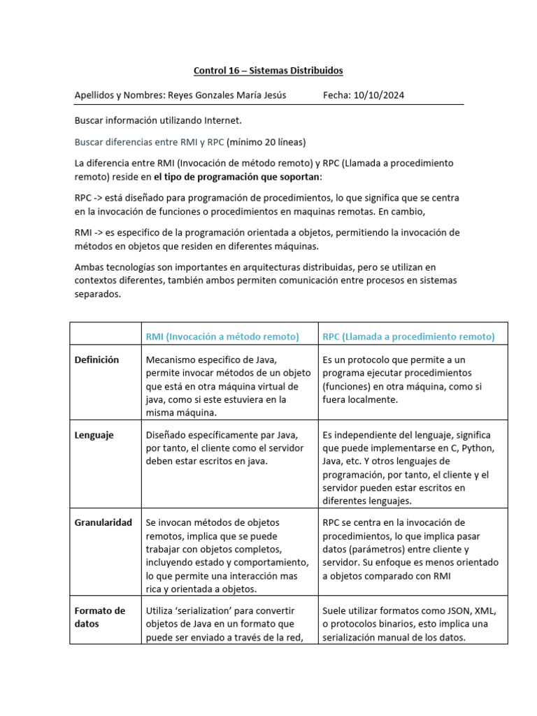 Diferencias entre RMI y RPC en Sistemas Distribuidos | PDF | Java ...