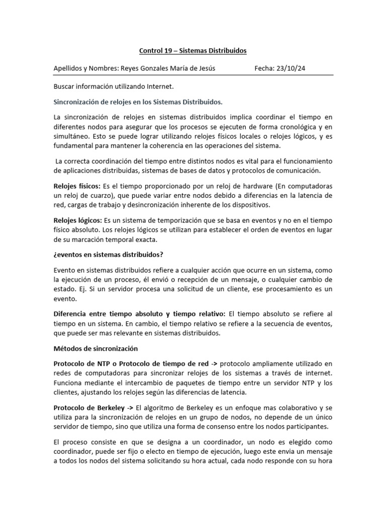 Sincronización de Relojes Distribuidos | PDF | Computación distribuída ...
