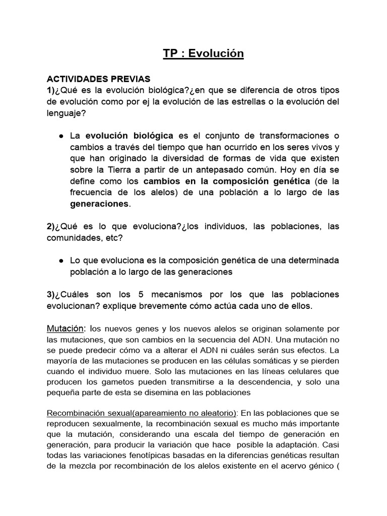 TP: Evolucion | PDF | Evolución | Mutación