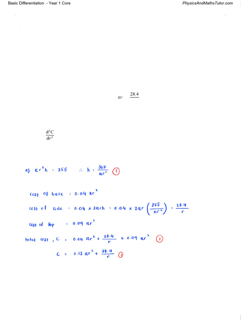 Optimize Metal Container Cost Using Calculus | PDF | Equations | Mathematical Analysis