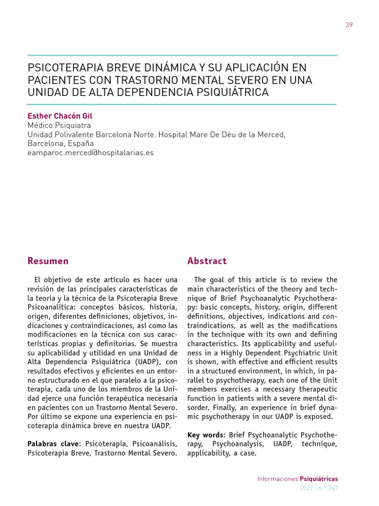 Psicoterapia Breve en Trastornos Severos | PDF | Psicoanálisis ...