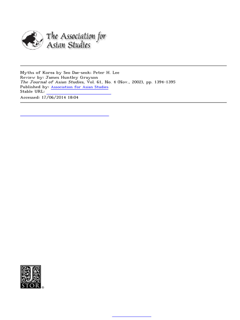 Myths of Koreaby Seo Dae-Seok Peter H. Lee (Review by James Huntley ...