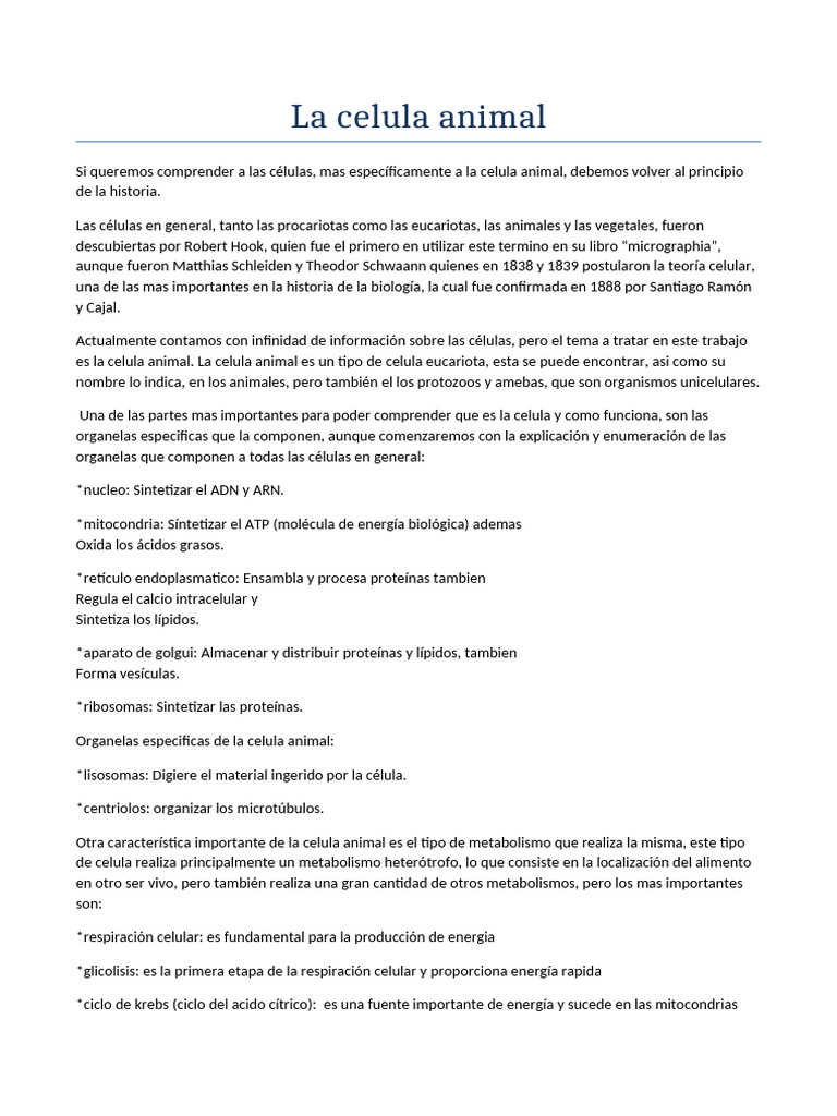 Estructura y funciones de la célula animal | PDF | Biología Celular ...