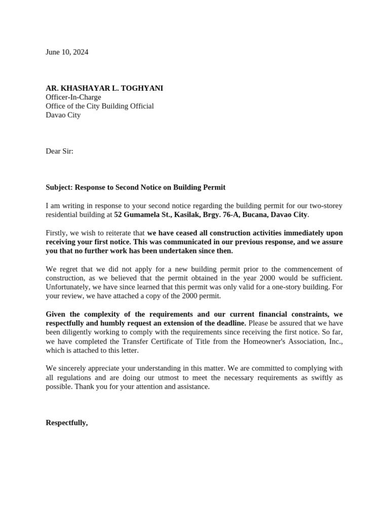 Building Permit Extension Request | PDF