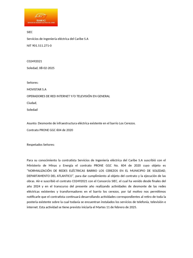 Carta Retiro de Cables de Telefonia Claro | PDF