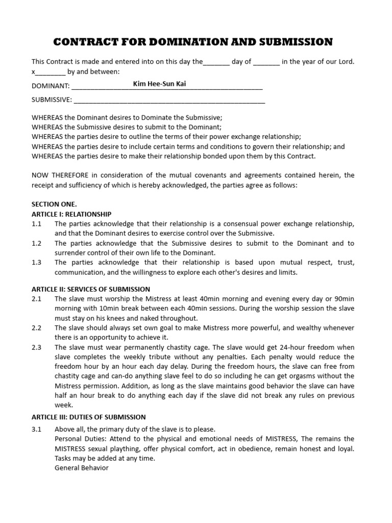 contract form II | PDF | Dominance And Submission | Justice