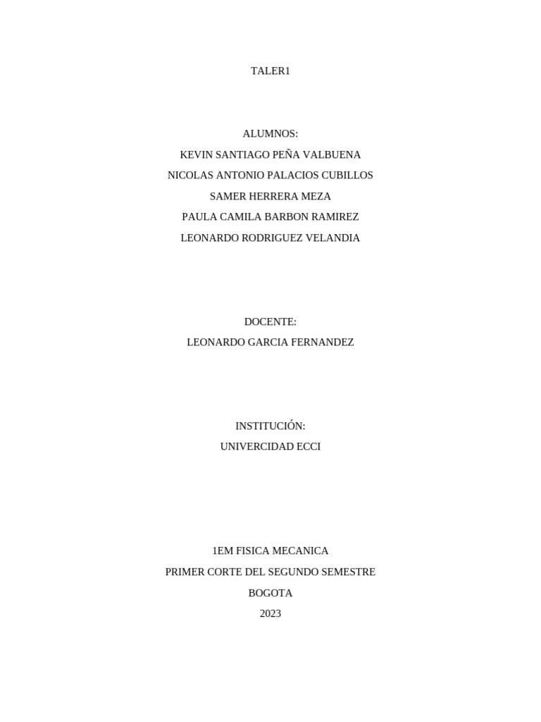 Informe Física Mecánica ECCI 2023 | PDF