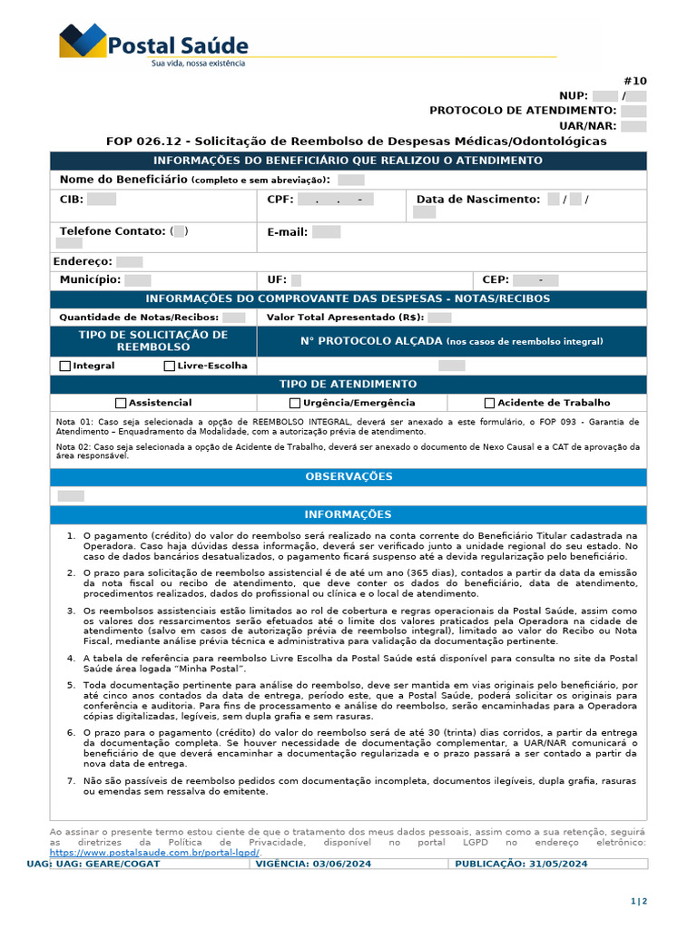 Reembolso de Despesas Médicas/Odontológicas | PDF | Política de privacidade