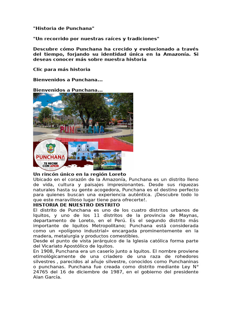 Historia y cultura de Punchana, Loreto | PDF
