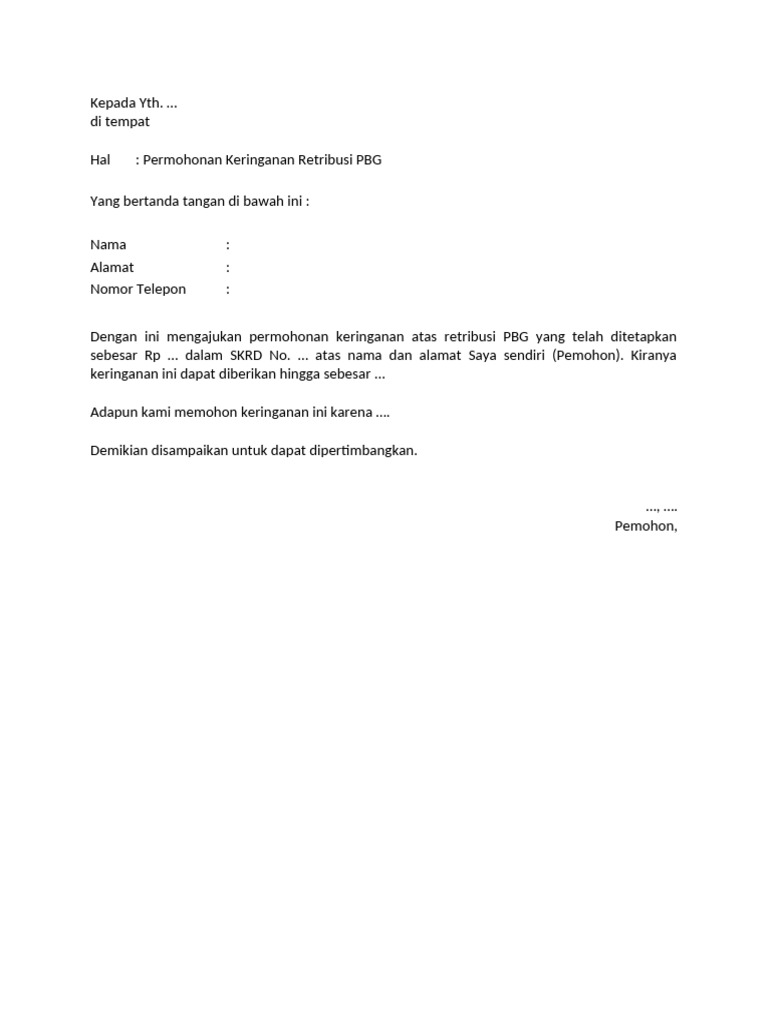 Permohonan Keringanan Retribusi PBG | PDF