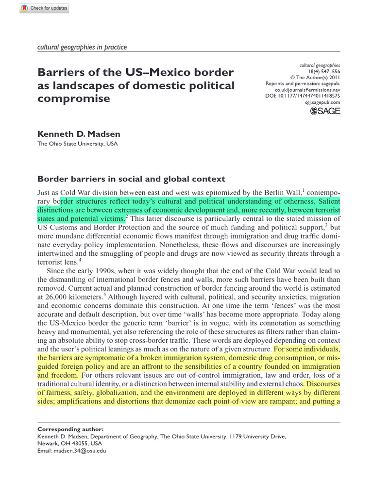 Barriers of The US-Mexico Border As Landscapes of Domestic Political ...