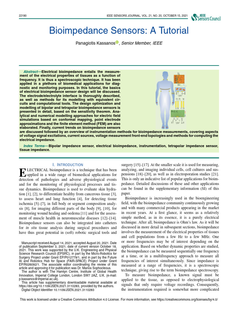 Bioimpedance Sensors a Tutorial | PDF | Capacitor | Electrical Impedance