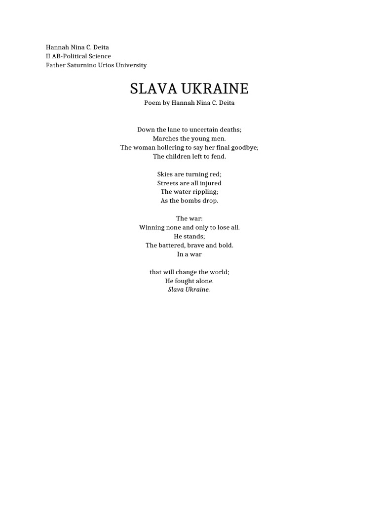 Slava Ukraine (Poem Assignment) | PDF