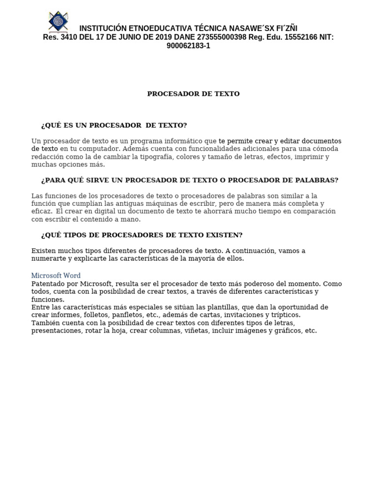 Septimo 1 Periodo Informatica | PDF | Procesador de textos | Microsoft Word
