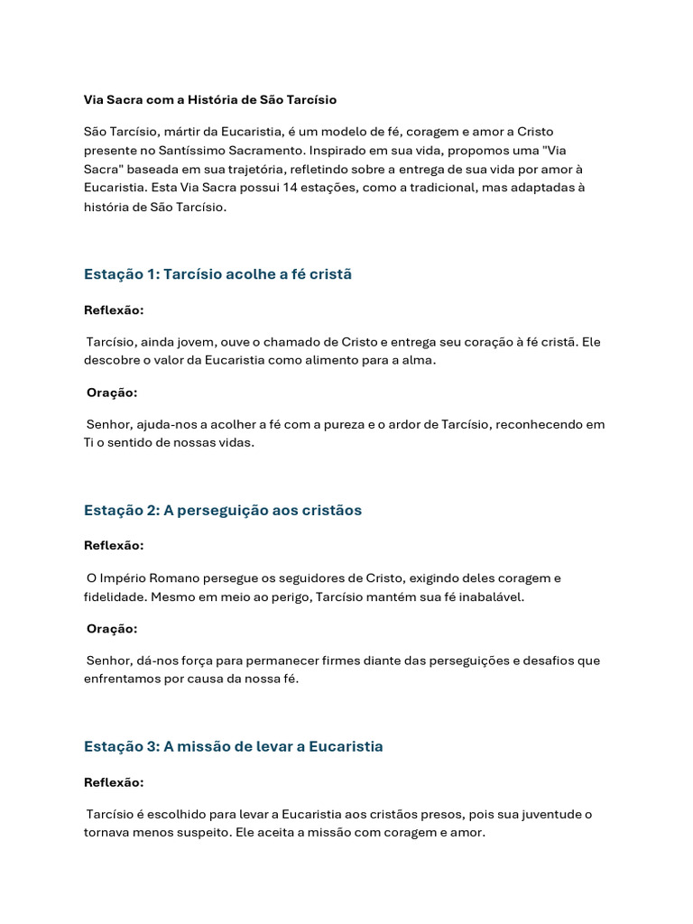 Via Sacra: A Coragem de São Tarcísio | PDF | Eucaristia | Oração