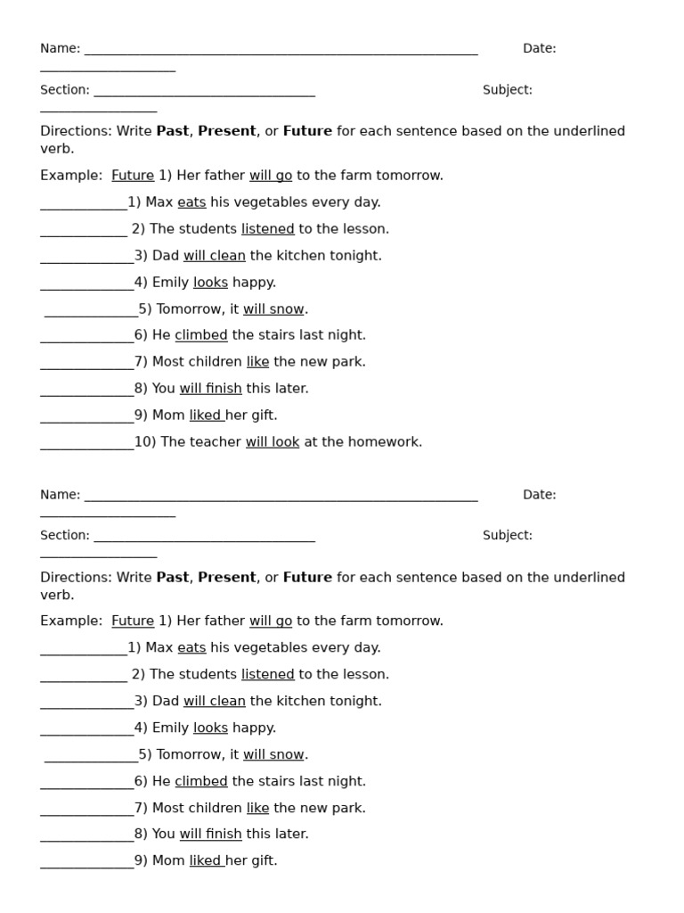Present, Past, Future Activity | PDF