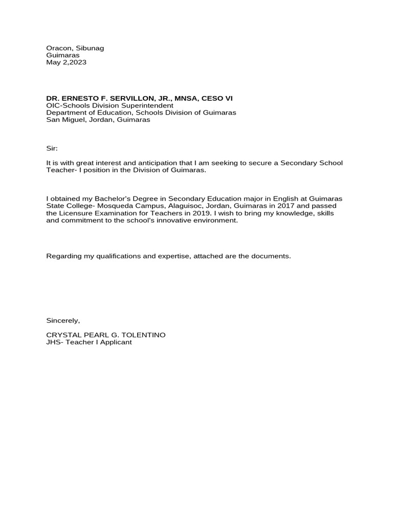 Application Letter | PDF