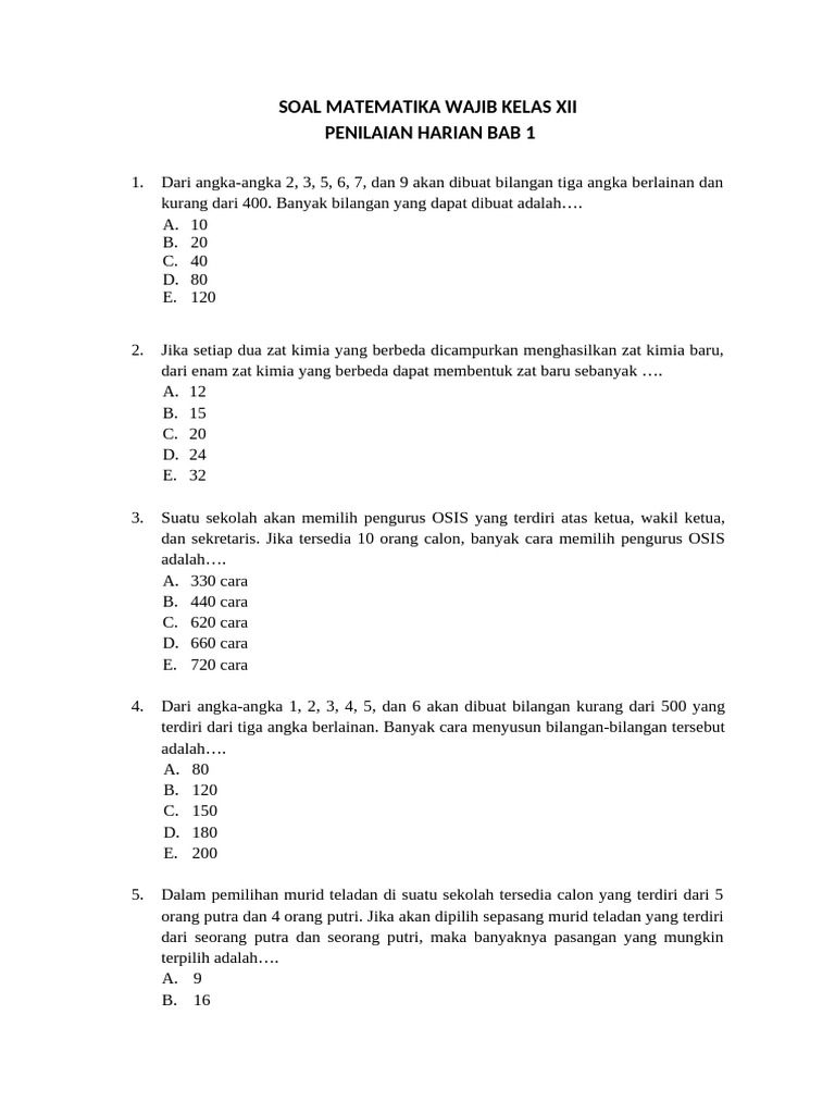 Soal Matematika Wajib Kelas Xii | PDF