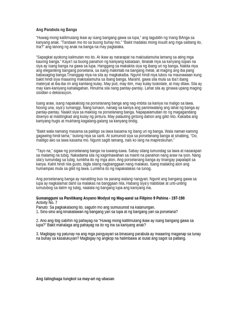 Ang Parabula NG Banga | PDF