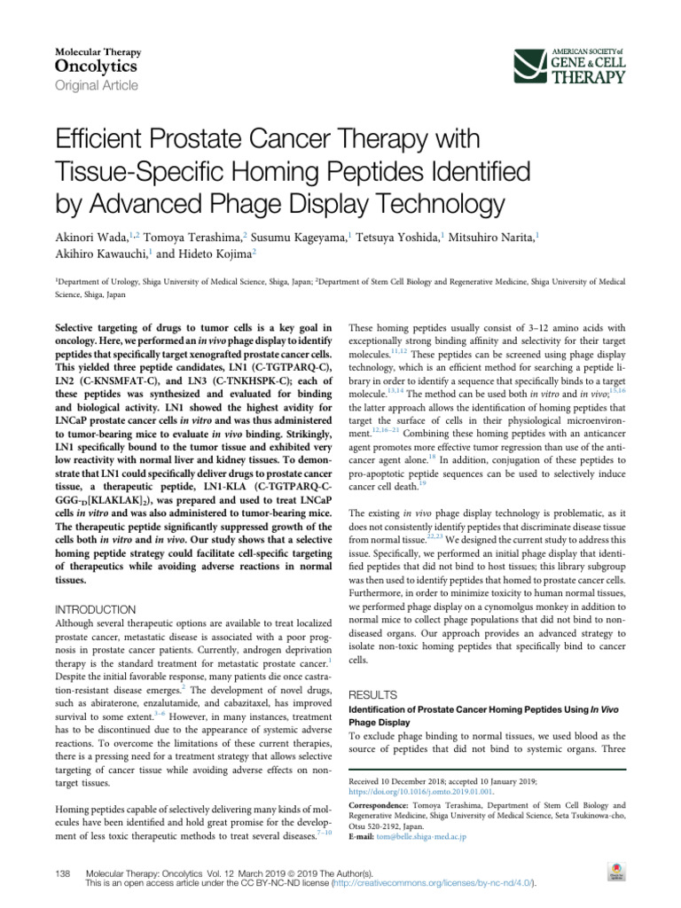 Efficient Prostate Cancer Therapy withTissue-Specific Homing Peptides ...