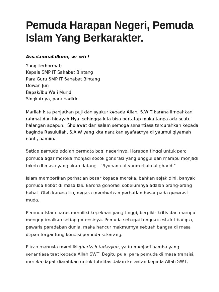 Pemuda Islam: Harapan Masa Depan | PDF