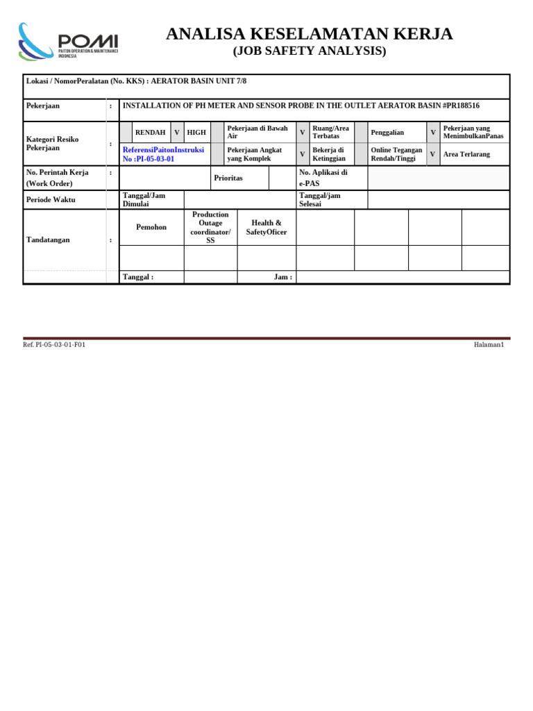 Jsa Installation of PH Meter and Sensor Probe in The Aerator Basin | PDF