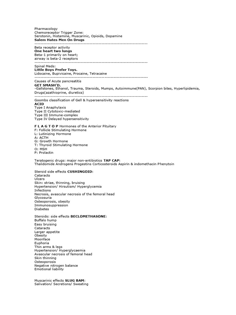 Pharmacology Mnemonic | PDF | Adrenal Gland | Thrombosis