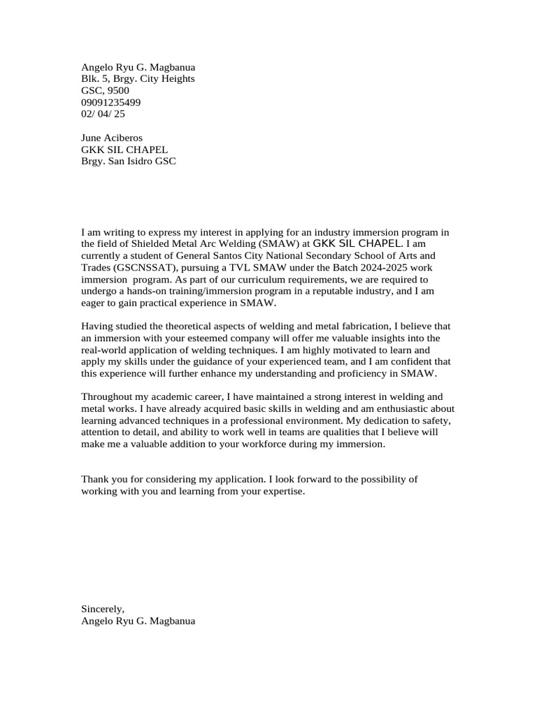 Angelo Ryu G.docx Applicatio Letter | PDF