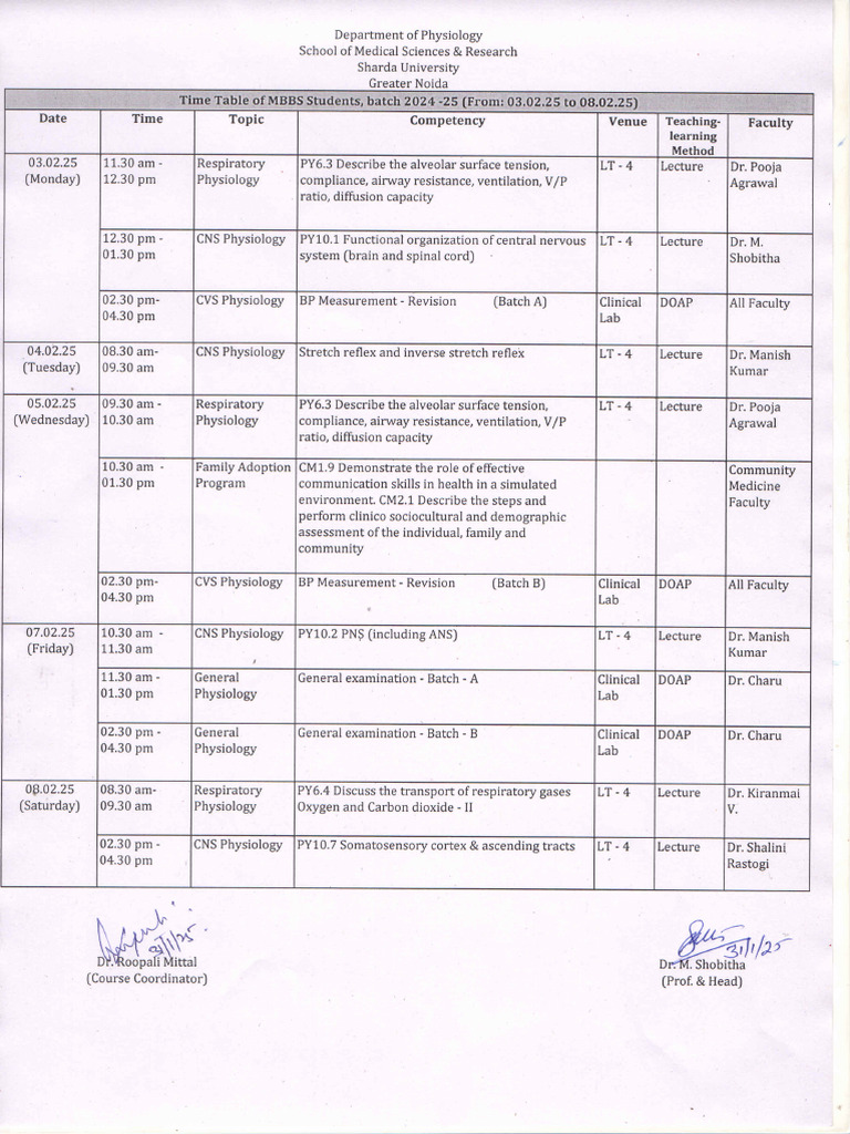 1st Week Schedule (Feb. 25) | PDF