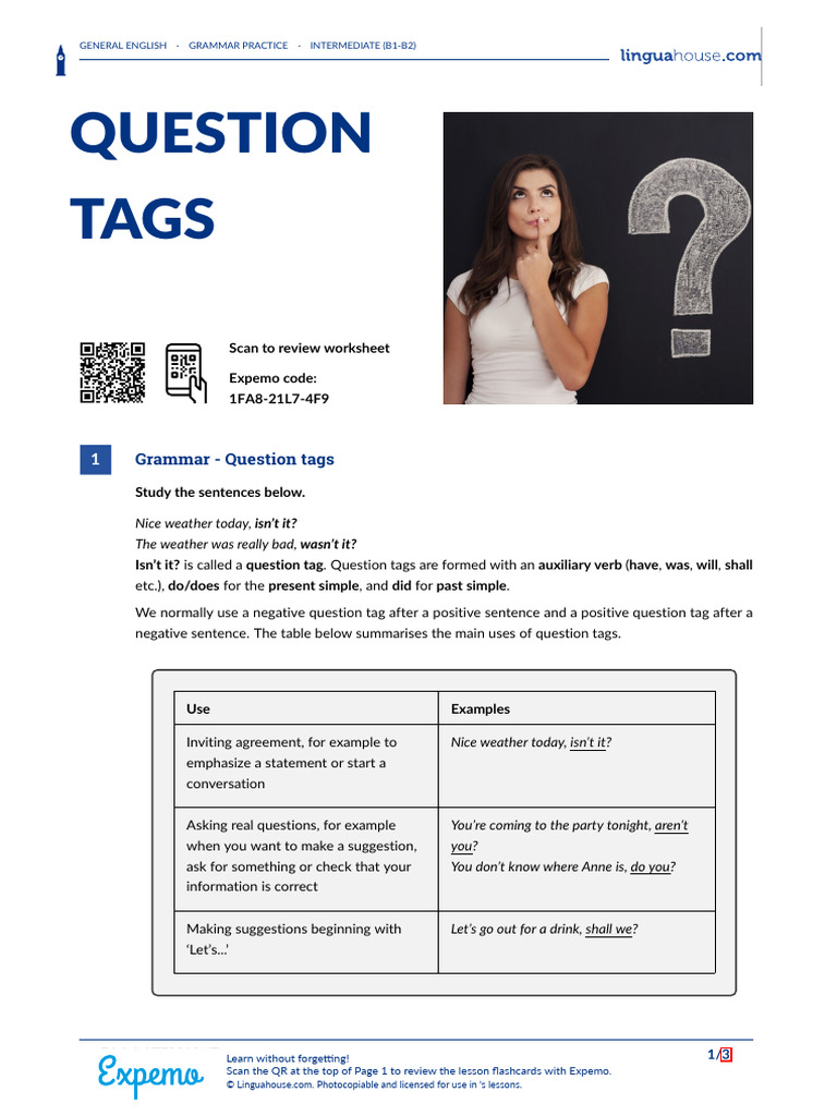 Question Tags British English Student B1 B2 | PDF | Question | Syntax
