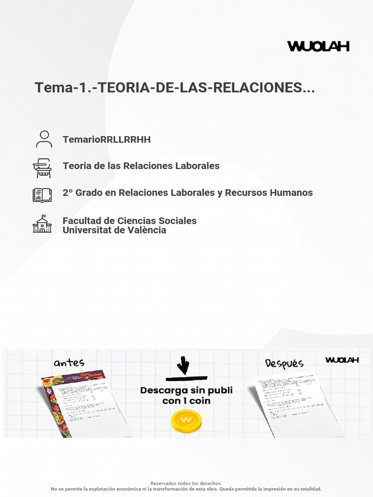 Wuolah Free Tema 1. Teoria de Las Relaciones Laborales | PDF | Derecho laboral | Capitalismo