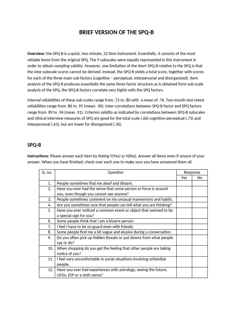 SPQ-B | PDF | Cognition | Psychological Concepts